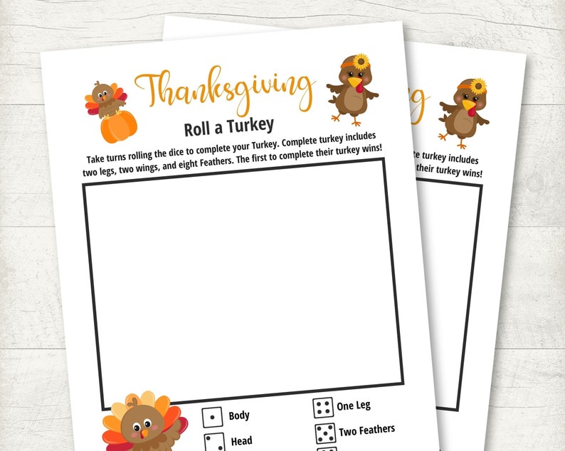 Thanksgiving Games Roll a Turkey Dice Game Printable Family Game Night ...