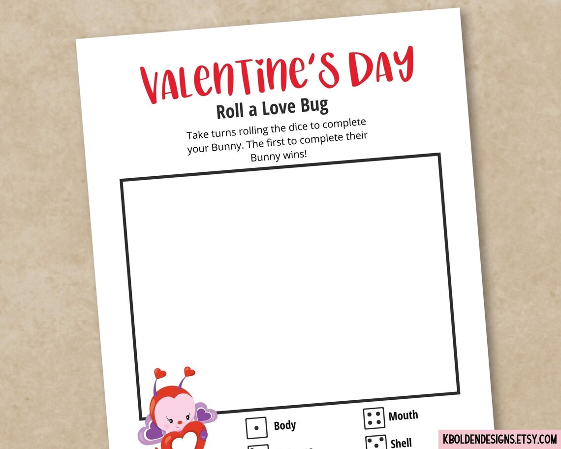 Valentine's Day Roll a Love Bug, Dice Game Printable, Fun Valentine's ...