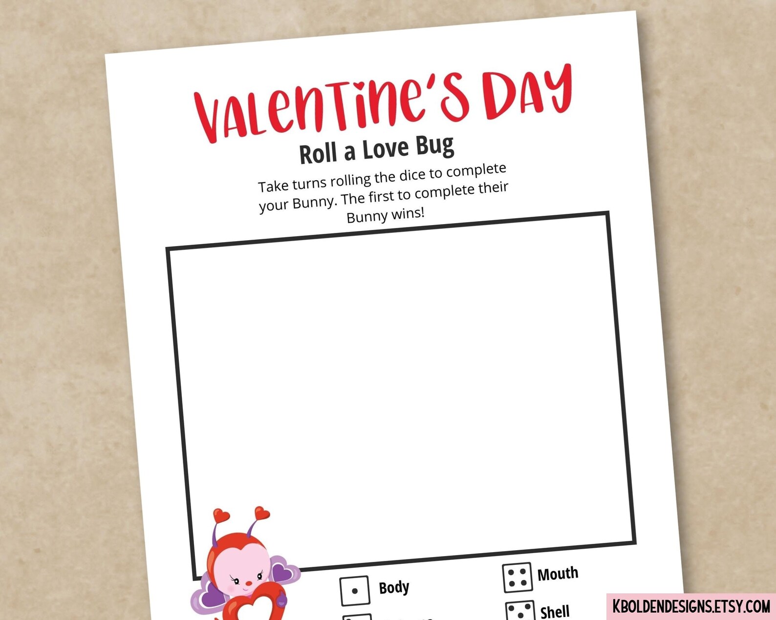 Valentine's Day Roll a Love Bug, Dice Game Printable, Fun Valentine's ...
