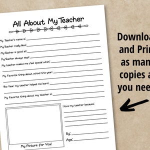 Teacher Appreciation Week Printable All About My Teacher, Teacher ...