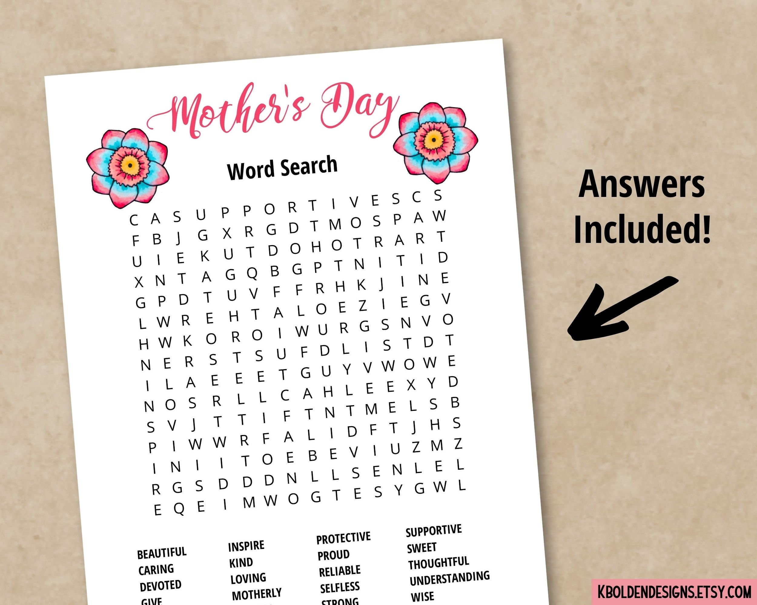 Mother's Day Printable Word Search, Digital Download, Classroom ...