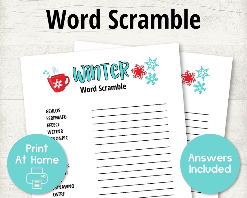 Winter Activity Bundle, Dice Game Printable, Word Search, Word Scramble ...