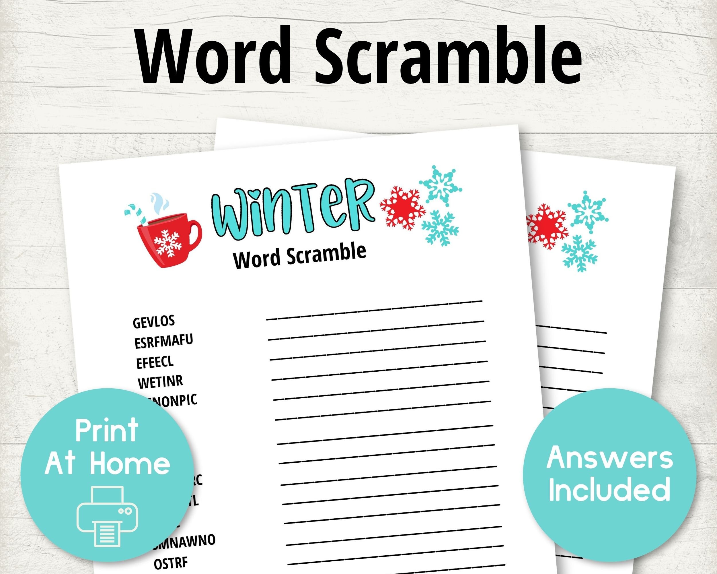 Winter Activity Bundle, Dice Game Printable, Word Search, Word Scramble ...