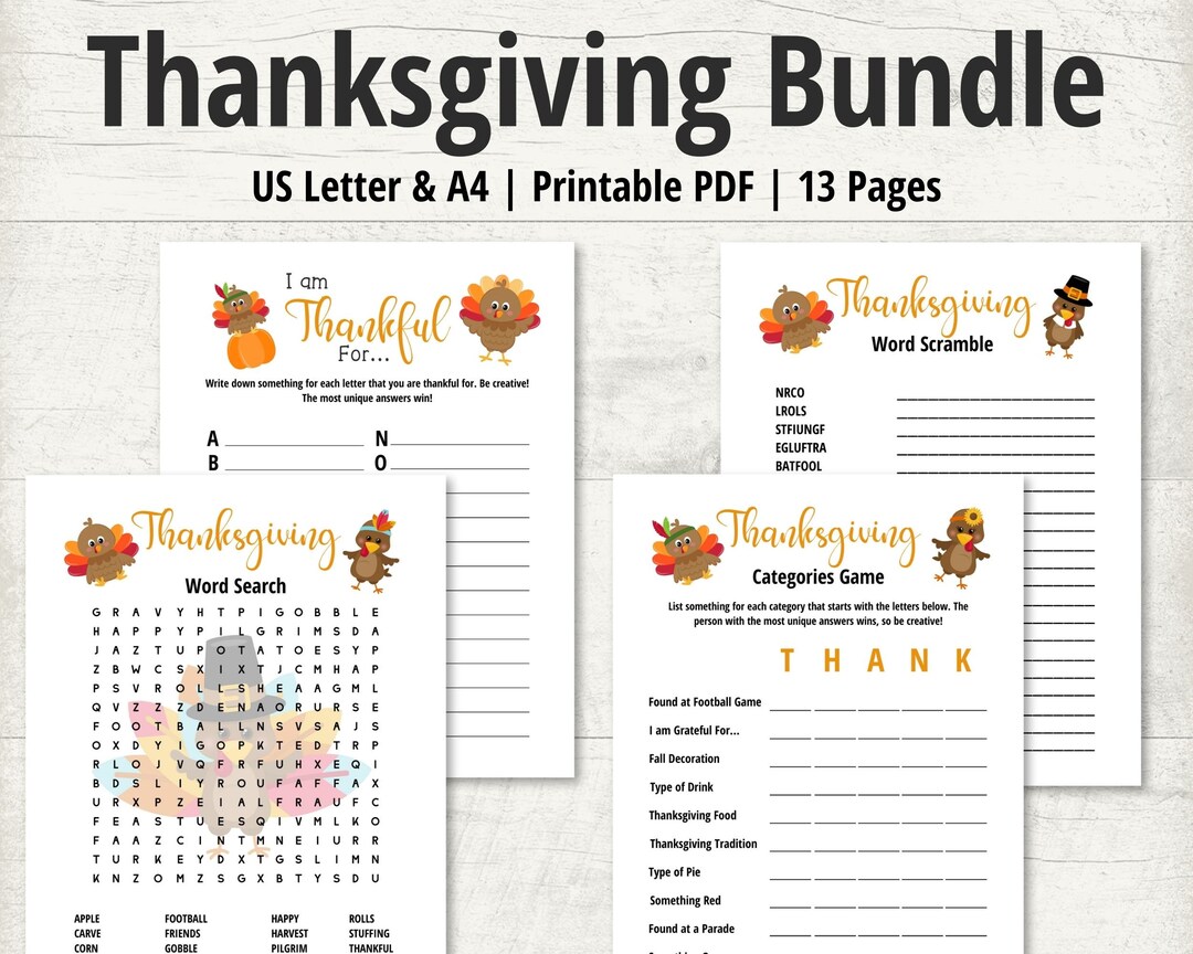 Thanksgiving Activity Bundle, Printable Game, Word Search, Word ...