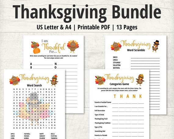Thanksgiving Activity Bundle Printable Game Digital - Etsy