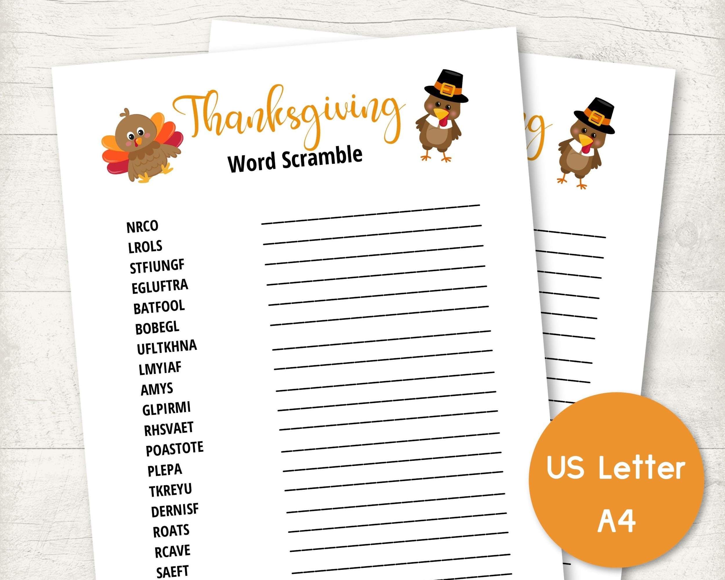 Thanksgiving Word Scramble, Printable Game, Digital Download, Word ...