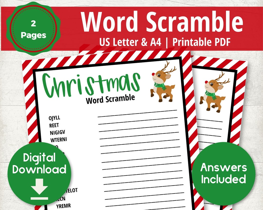 Christmas Word Scramble, Printable Game, Digital Download, Word Game ...