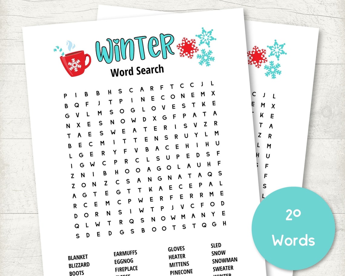 Winter Word Search, Printable Games, Digital Download, Word Games ...