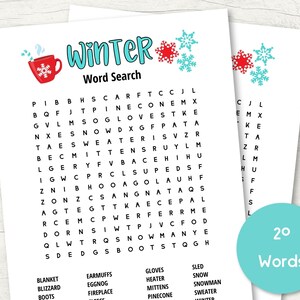 Winter Word Search, Printable Games, Digital Download, Word Games ...