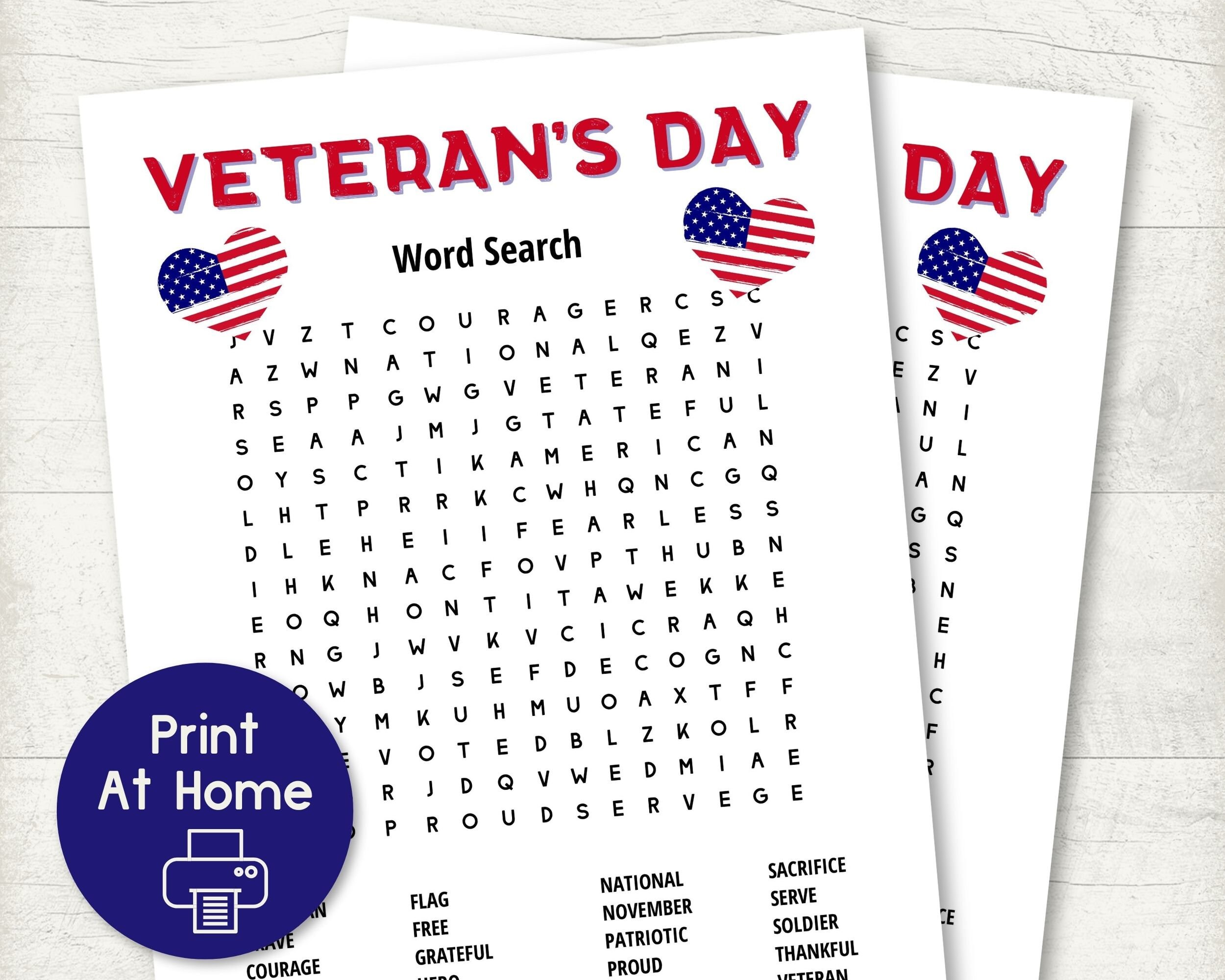 Veteran's Day Word Search, Digital Download, Printable Games, Word ...