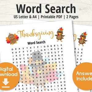 Thanksgiving Word Search, Printable Game, Digital Download, Word Game ...