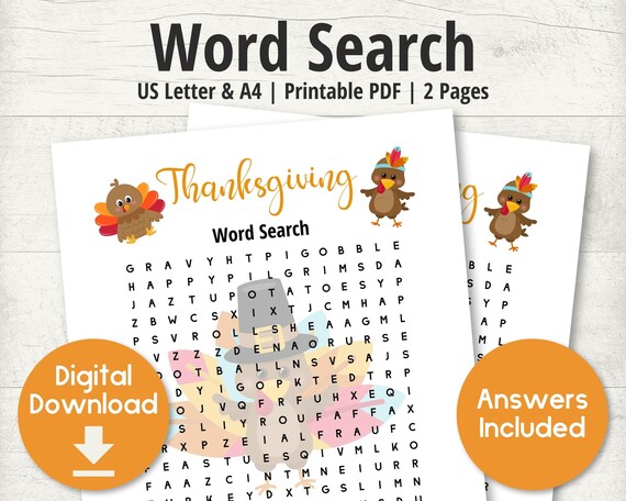 Thanksgiving Word Search Printable Game Digital Download | Etsy