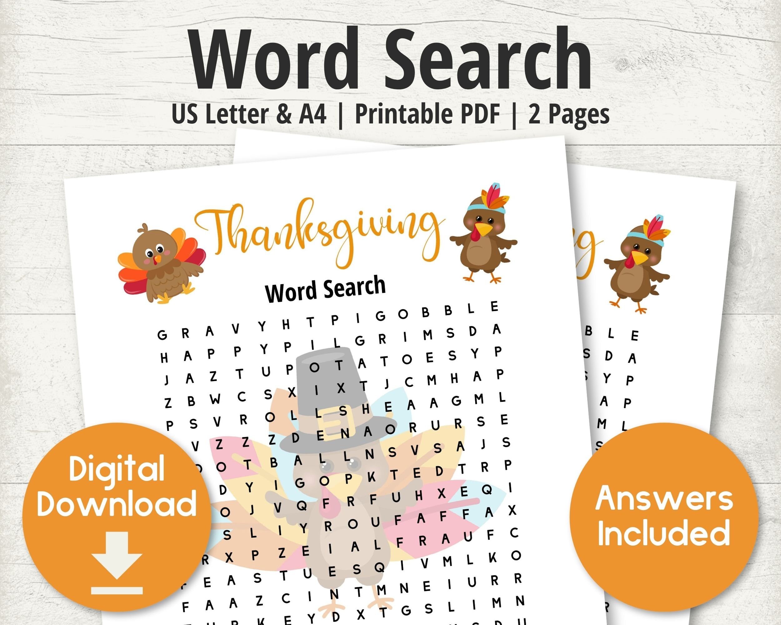 Thanksgiving Word Search, Printable Game, Digital Download, Word Game ...