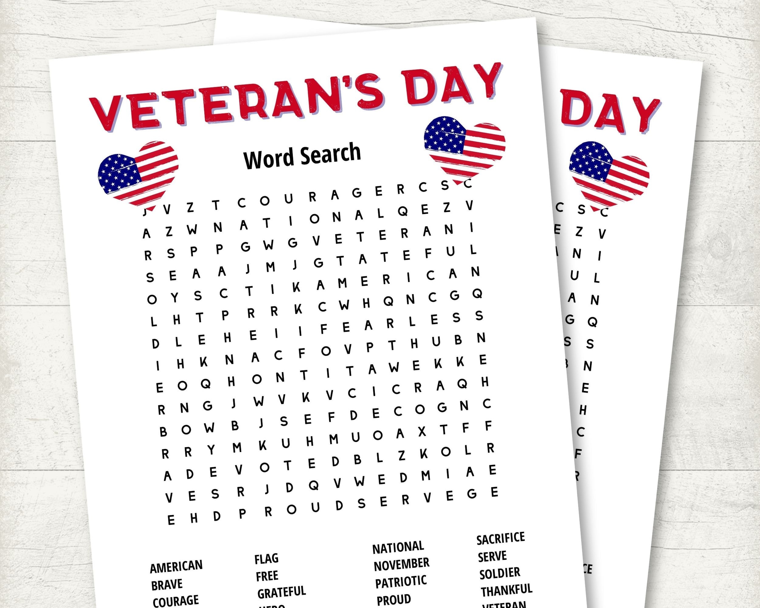Veteran's Day Word Search, Digital Download, Printable Games, Word ...