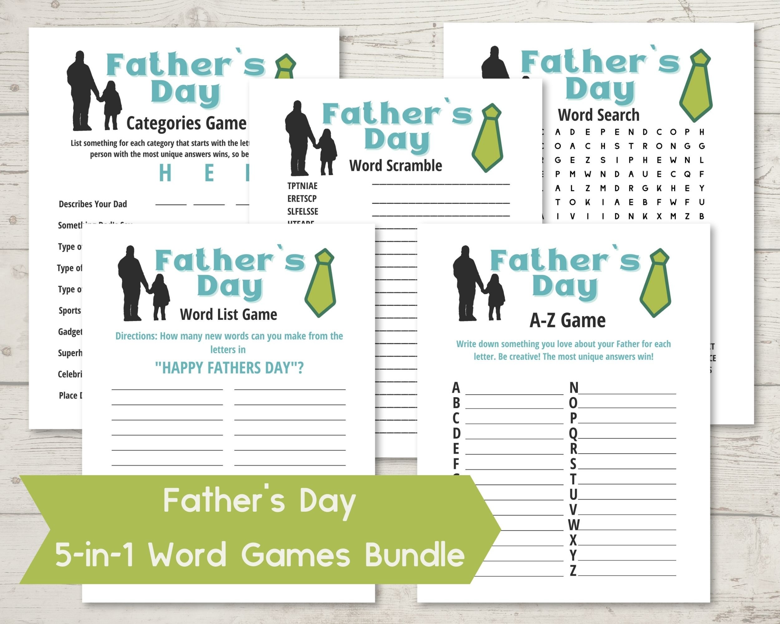 Father's Day Printable Games Bundle, Father's Day Word Games, Word ...