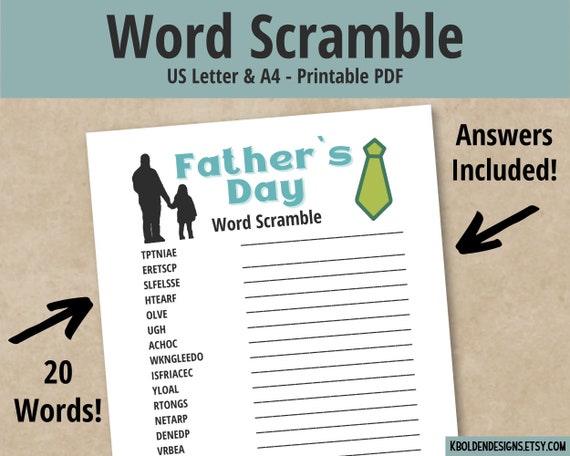 Father's Day Printable Word Scramble Classroom Activity - Etsy