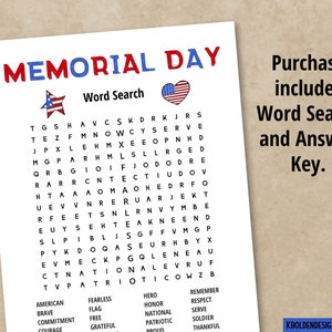 Memorial Day Printable Word Search, Digital Download, Classroom ...