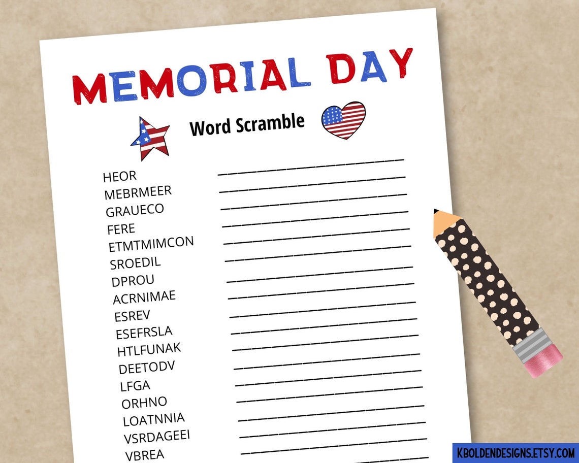 Memorial Day Printable Word Scramble Digital Download | Etsy