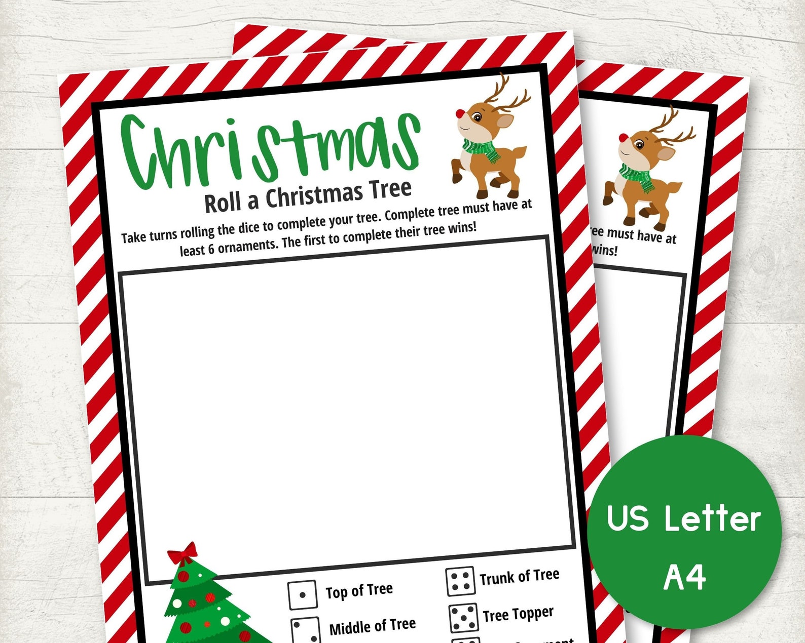 Roll a Christmas Tree Dice Game Printable Holiday Party Game Family ...