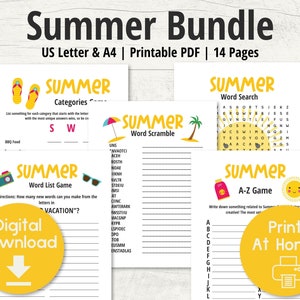Summer Printable Games Bundle, Summer Word Games, End of School Year ...