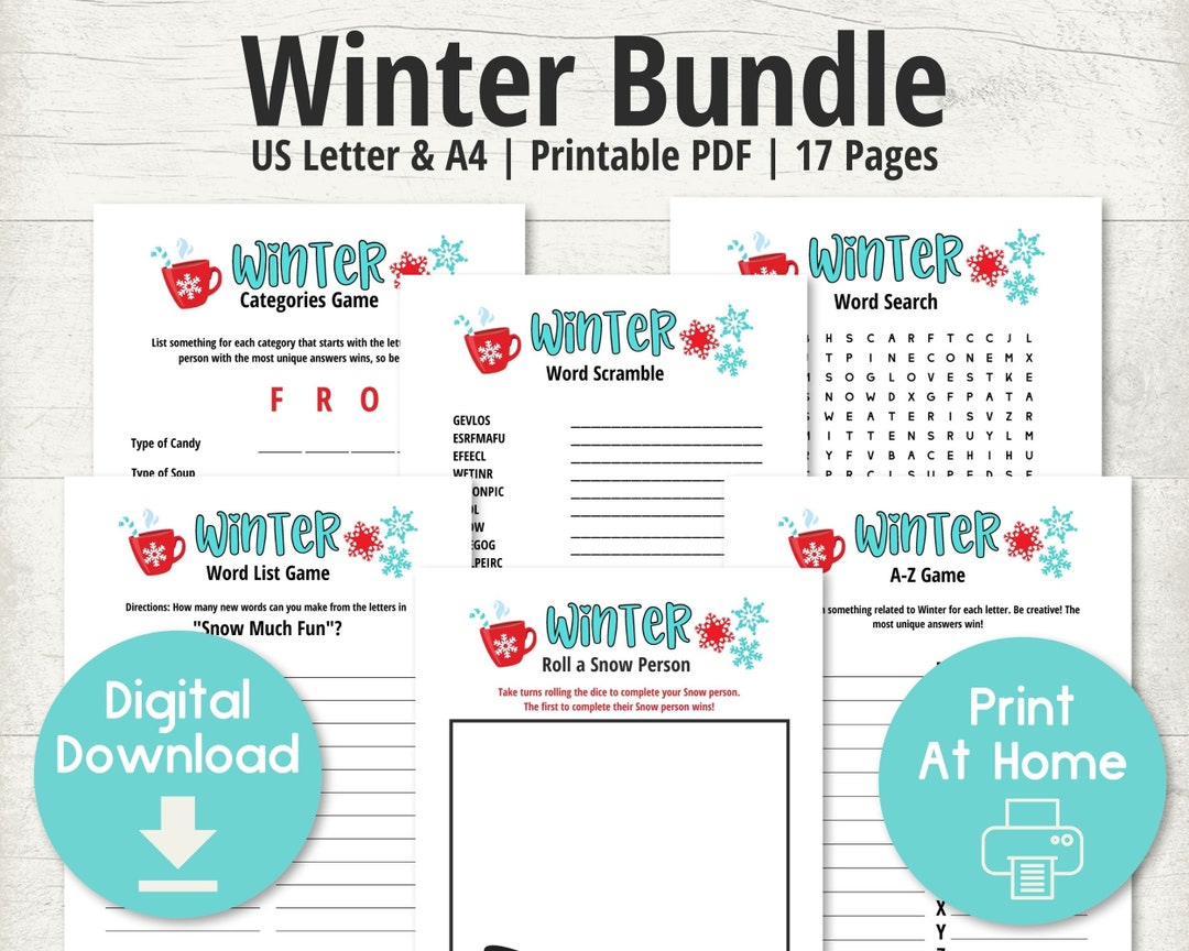 Winter Activity Bundle, Dice Game Printable, Word Search, Word Scramble ...