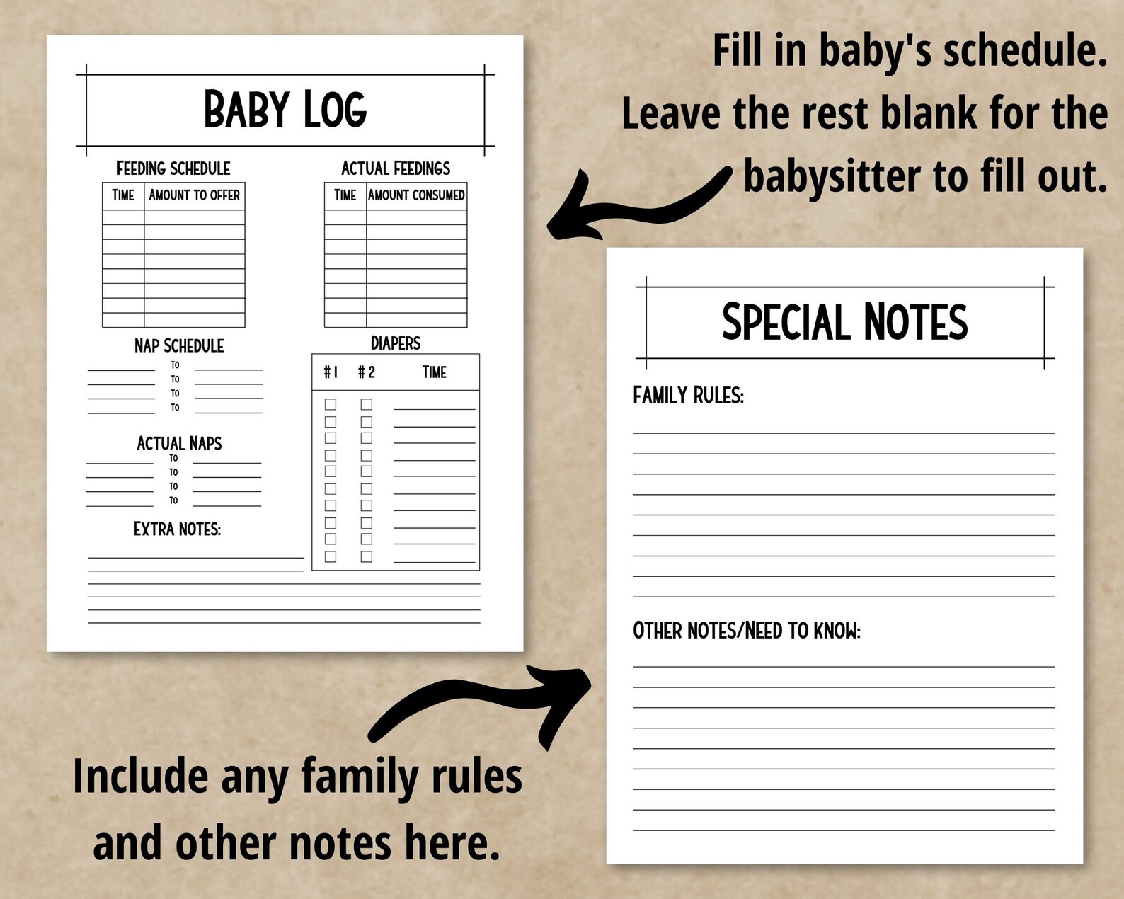 Babysitter Planner for Parents, Nanny Notes Kit, Babysitter Guide ...