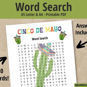 Cinco De Mayo Printable Word Search, Digital Download, Classroom ...