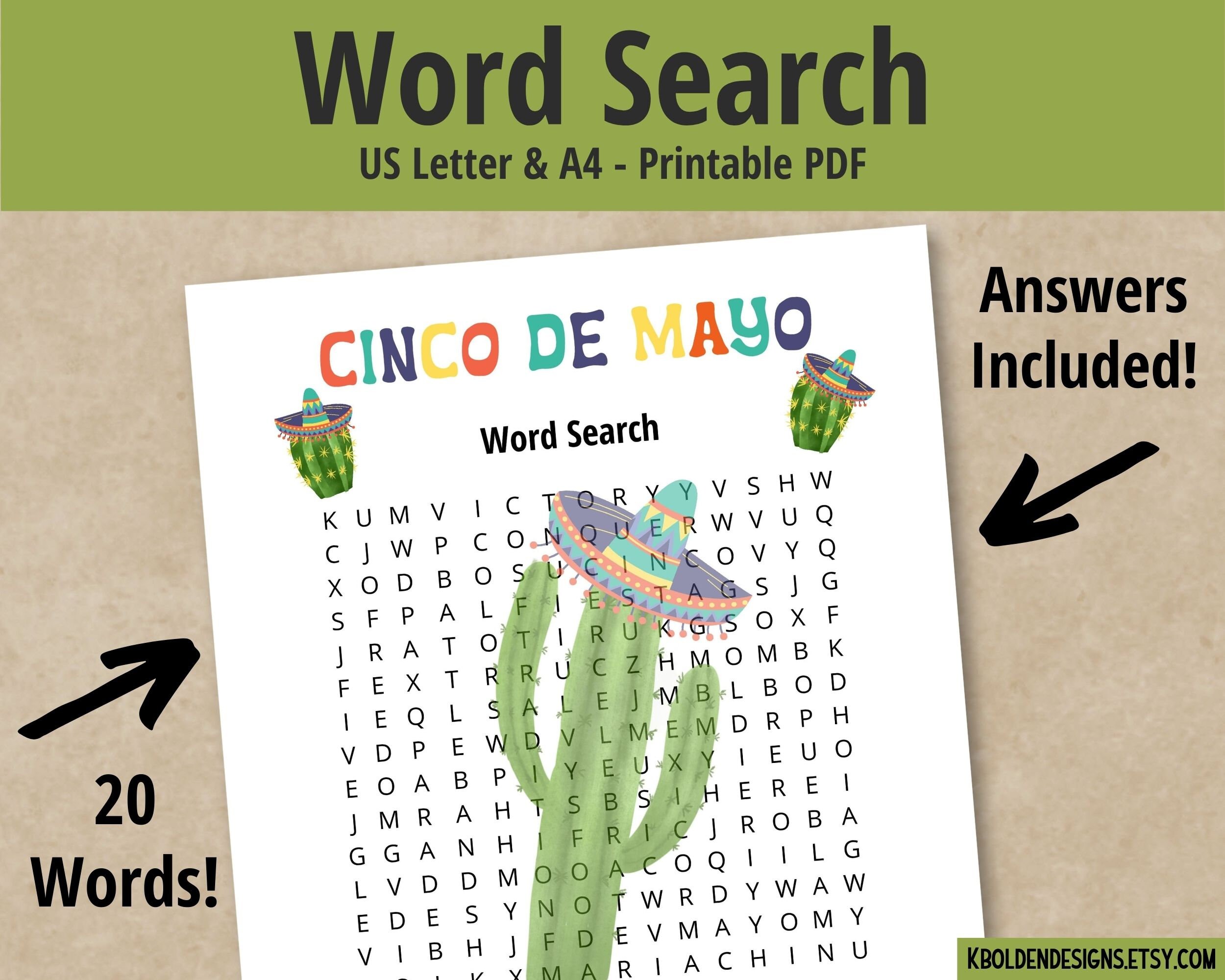 Cinco De Mayo Printable Word Search, Digital Download, Classroom ...