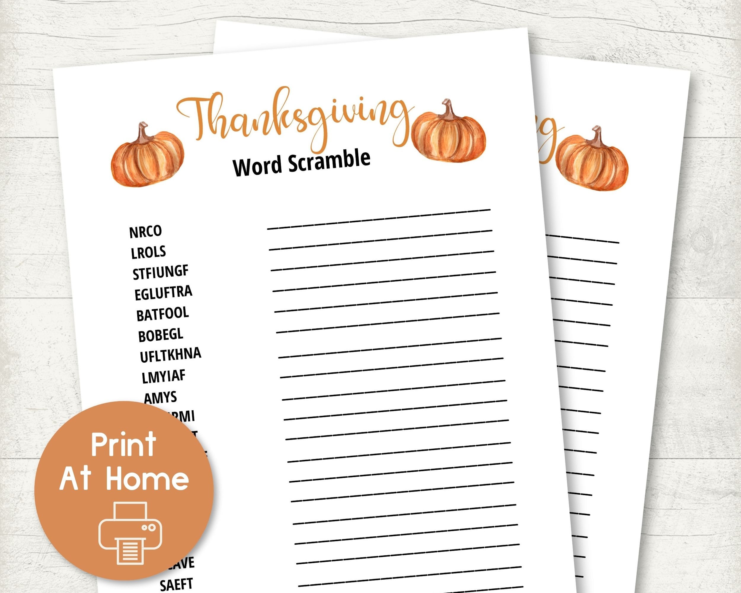 Thanksgiving Word Scramble, Printable Game, Digital Download, Word ...
