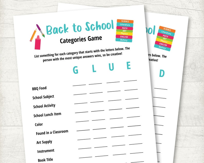 Back to School Categories Game Printable Games Digital - Etsy