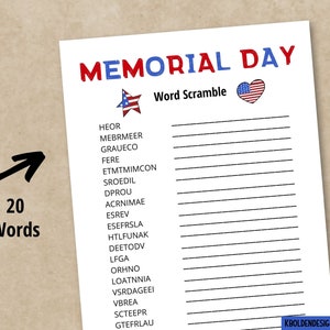 Memorial Day Printable Word Scramble, Digital Download, Classroom ...
