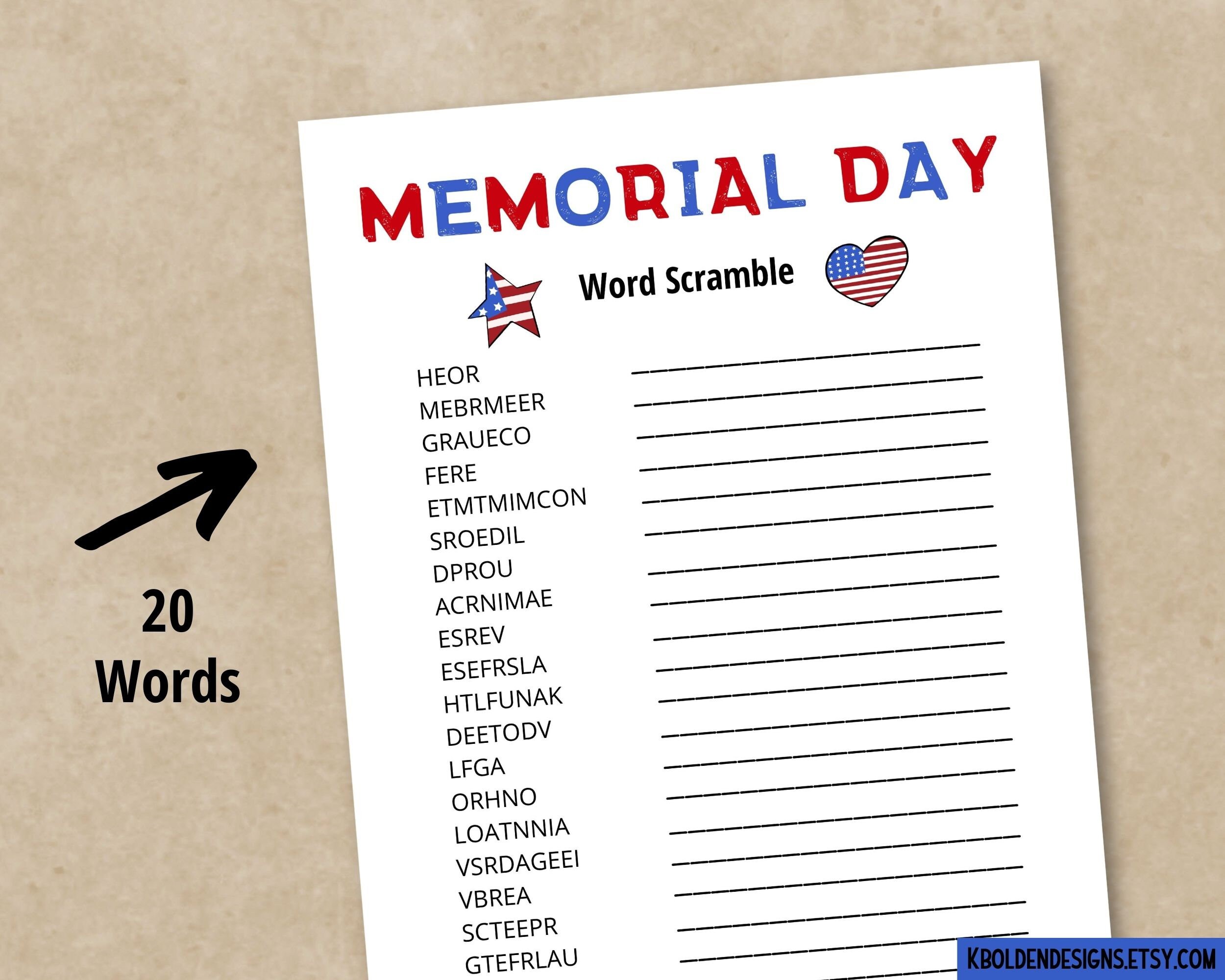 Memorial Day Printable Word Scramble, Digital Download, Classroom ...