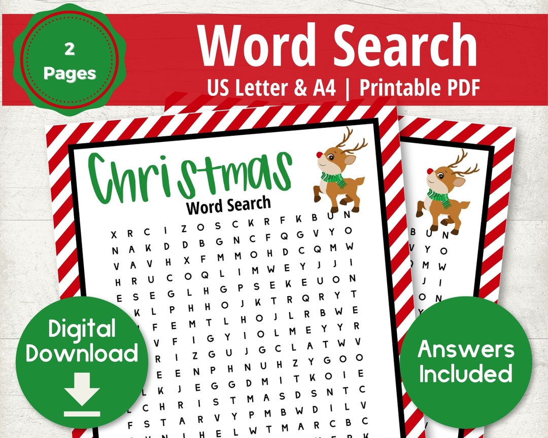 Christmas Word Search, Printable Game, Digital Download, Word Game ...