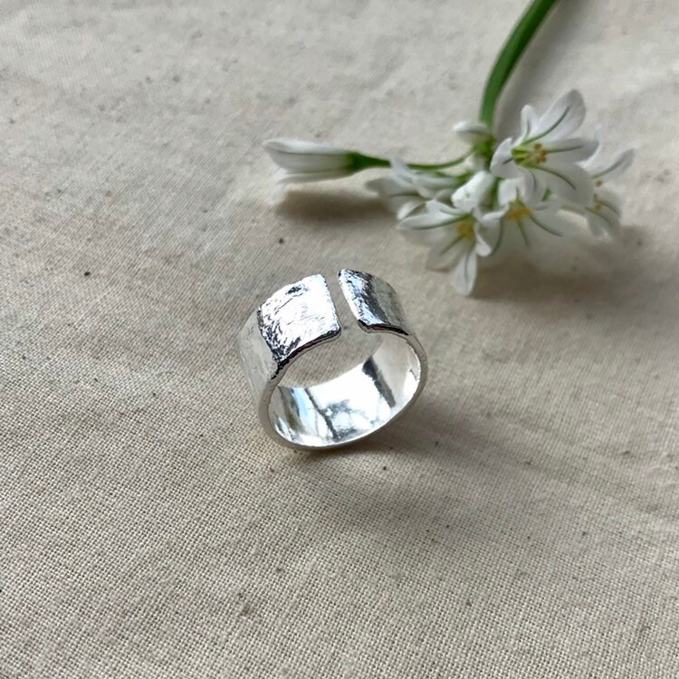 Unisex molten silver ring | Etsy
