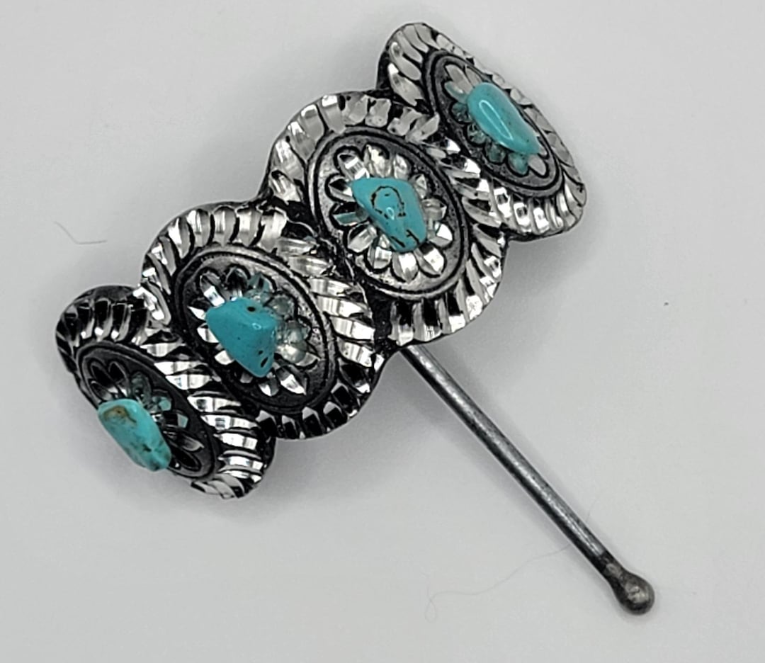 Turquoise Concho Ponytail Holder – Diamond Cut Pewter, Western Hair ...
