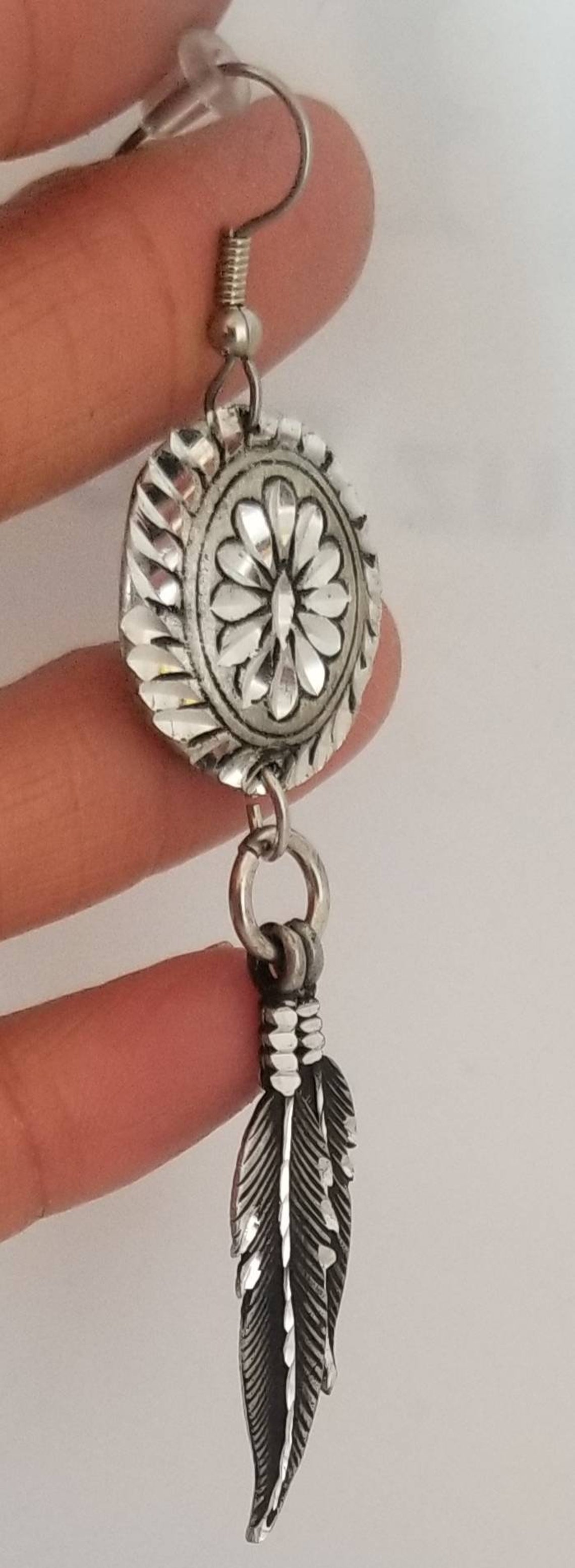 Small Concho With Feathers Earrings - Etsy