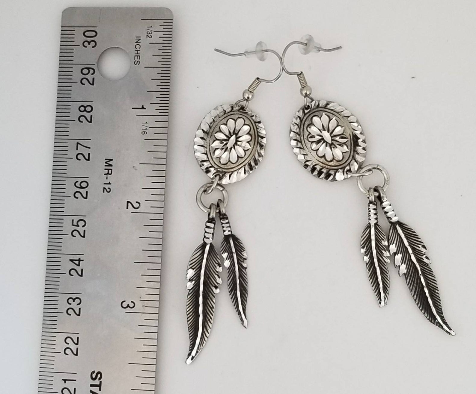 Small Concho With Feathers Earrings - Etsy