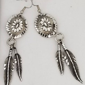 Small Concho With Feathers Earrings - Etsy