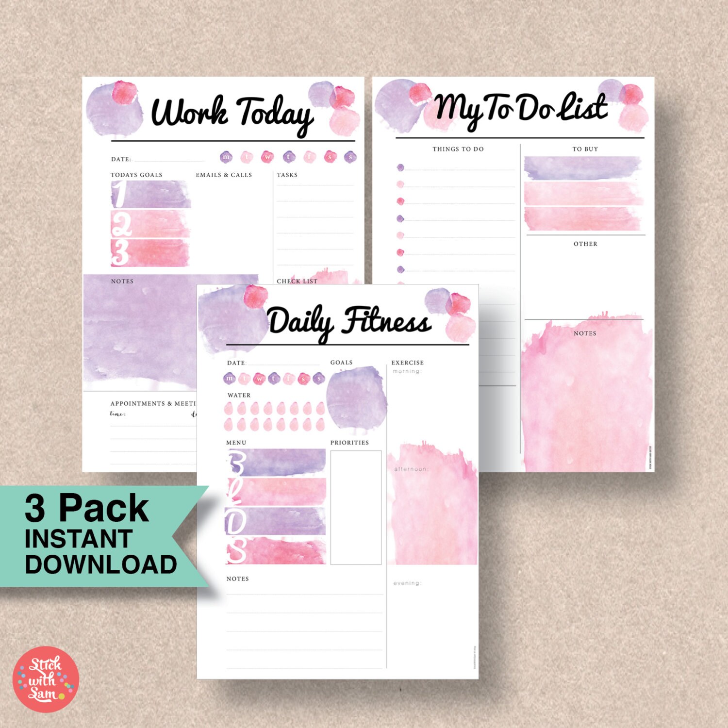 Printable Diary Insert Pink Watercolor Pack Instant - Etsy Australia