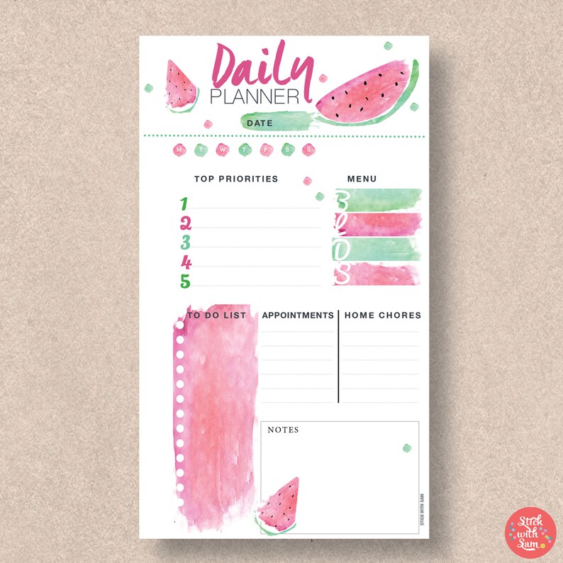 PERSONAL SIZE Watermelon Daily Planner Printable. Kawaii - Etsy Australia