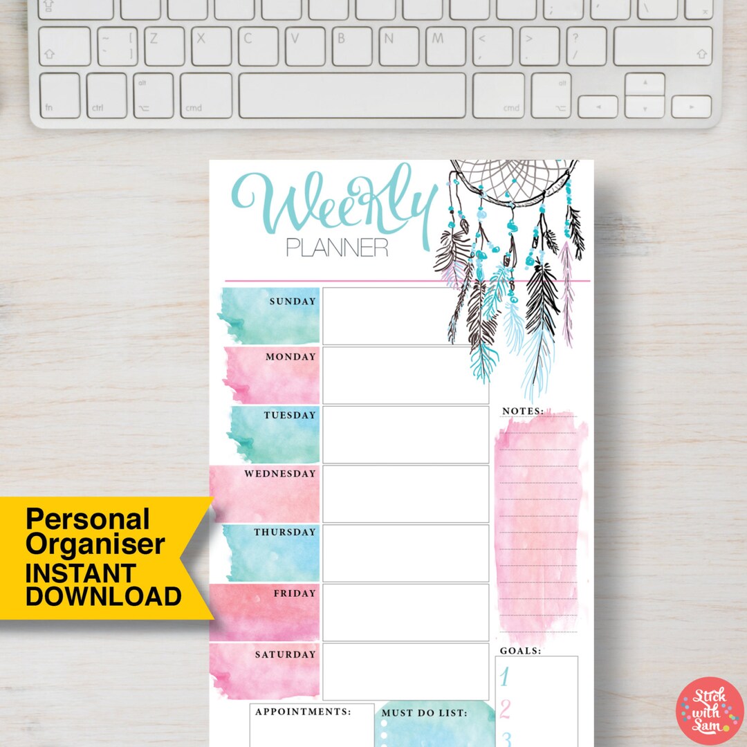 PERSONAL SIZE Weekly Dream Catcher Printable Planner. This Colorful ...