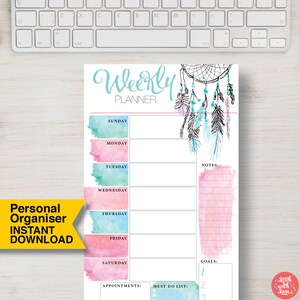 PERSONAL SIZE Weekly Dream Catcher Printable Planner. This Colorful ...