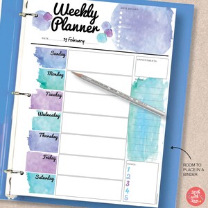 Blue Watercolor Printable Planner 5 Pack. Daily, Weekly, Monthly, to Do ...