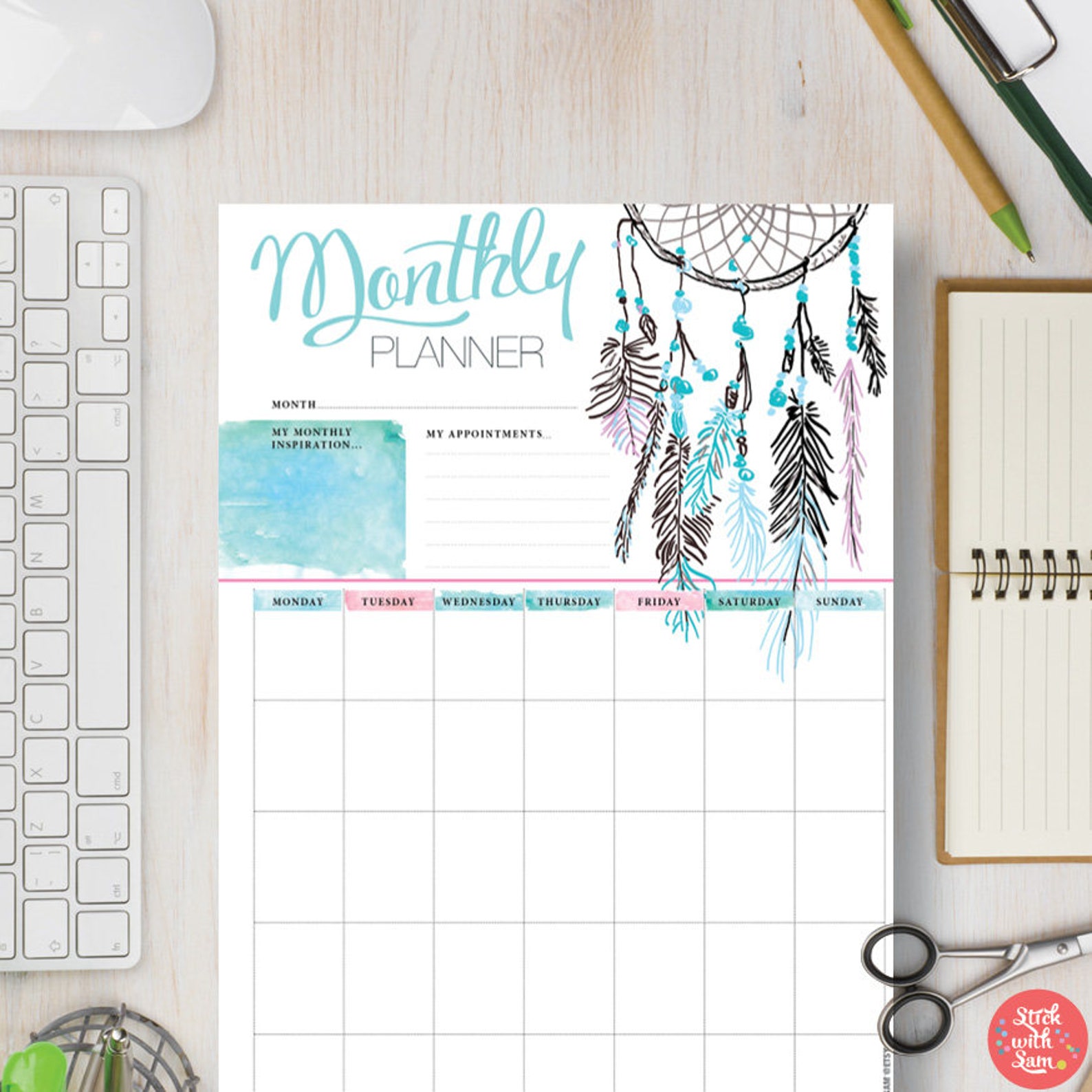 Dream Catcher Printable Planner Pack. Feather Boho Planner - Etsy