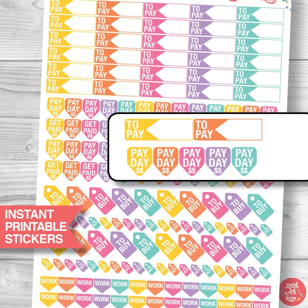 Payday Instant Printable Stickers. Colorful Payday Instant Download ...