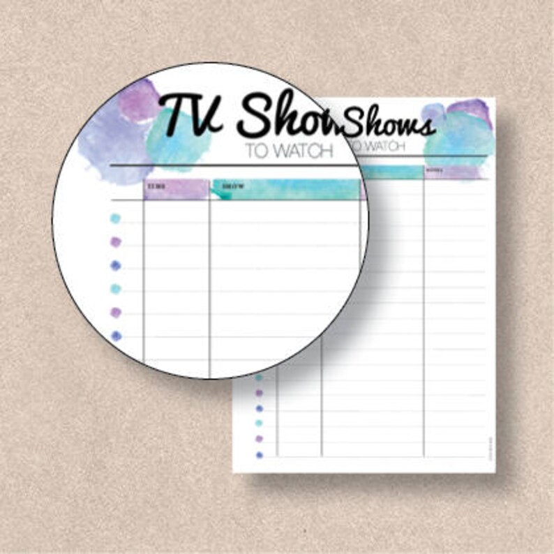 TV SHOWS Printable Planner. Television Shows to Watch - Etsy Australia