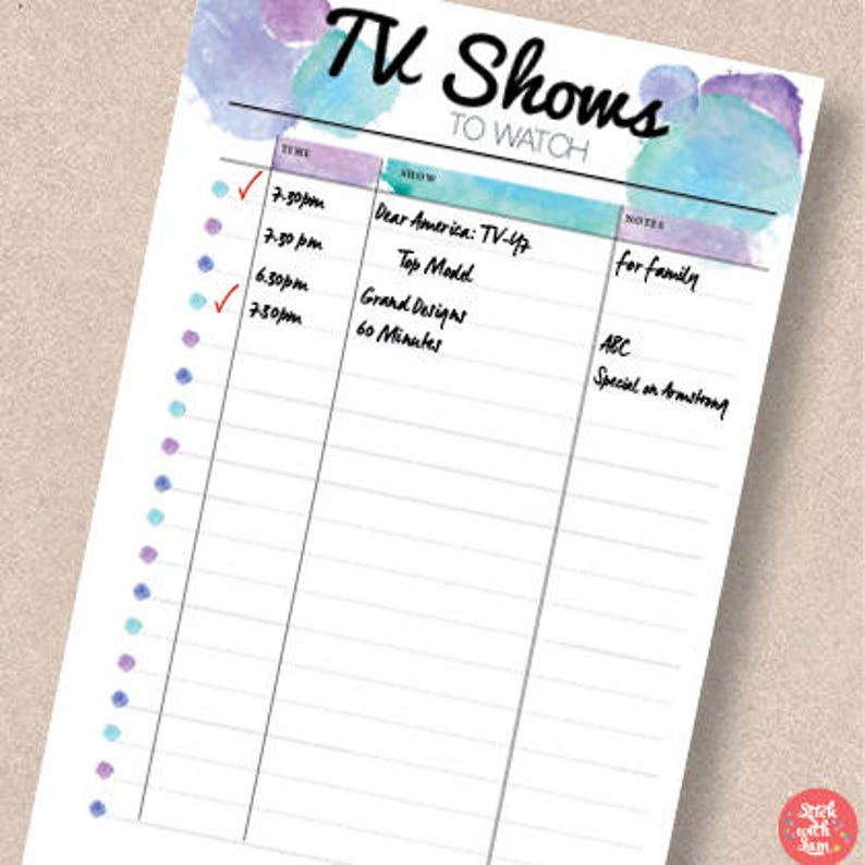 TV SHOWS Printable Planner. Television Shows to Watch - Etsy Australia