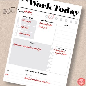 WORK TODAY Insert Planner Instant Download Printable. Simple Planner ...