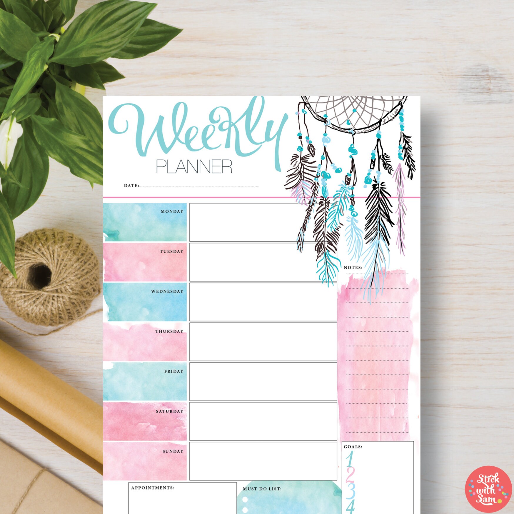 Boho Dream Catcher Printable Planner 5 Pack. Summer Trend Gift - Etsy