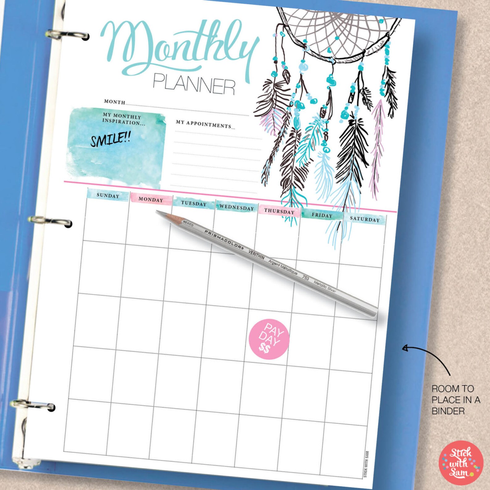 MONTHLY View Planner Dream Catcher Monthly Insert Page. Fits - Etsy